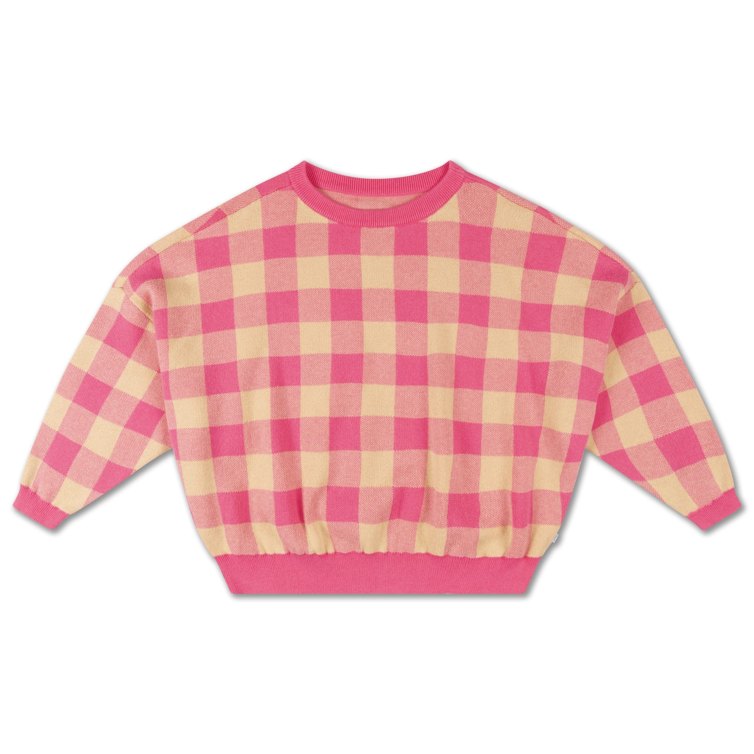 Knit Sweater - Pop pink check